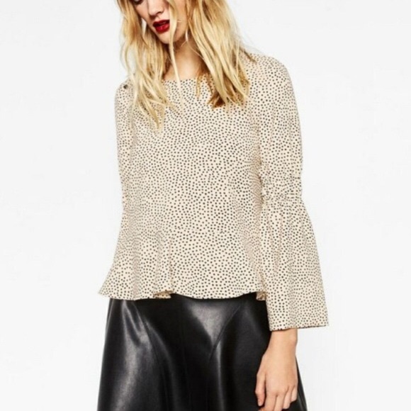 Zara | Tops | Zara Dotted Bell Sleeve Peplum Top | Poshmark